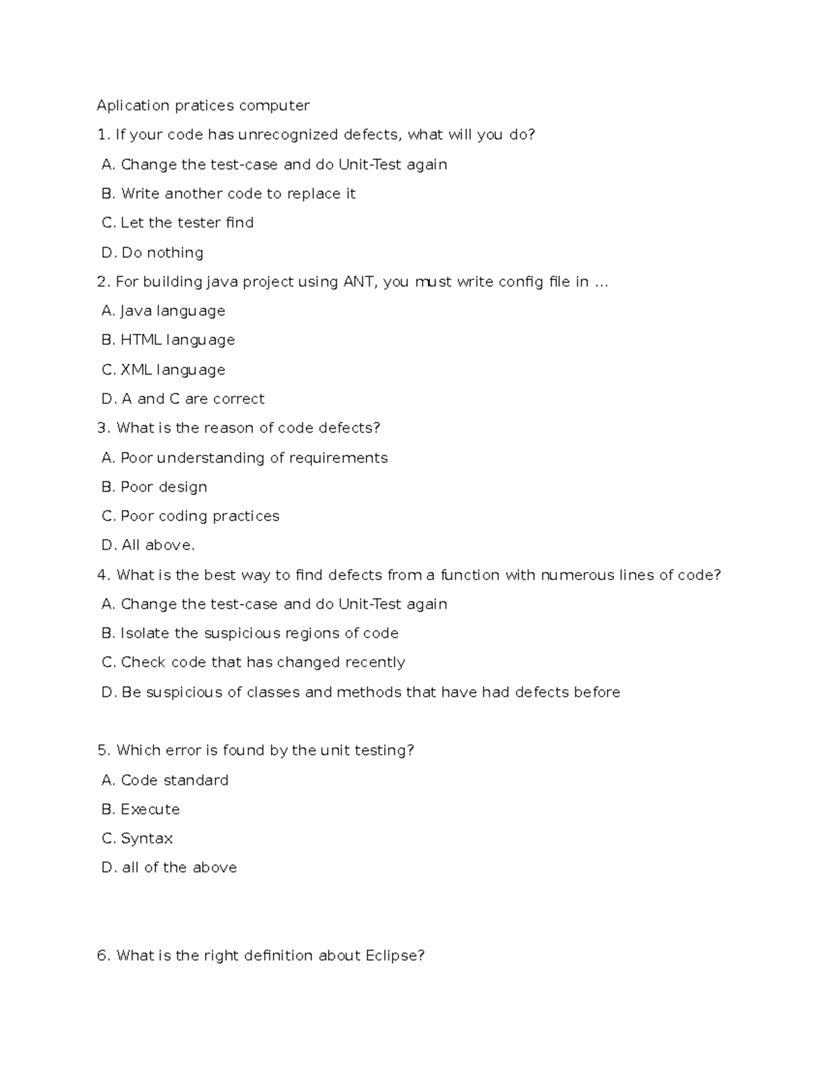 Computer Application Practices Quiz - Course Code: CAP 101 - Studocu