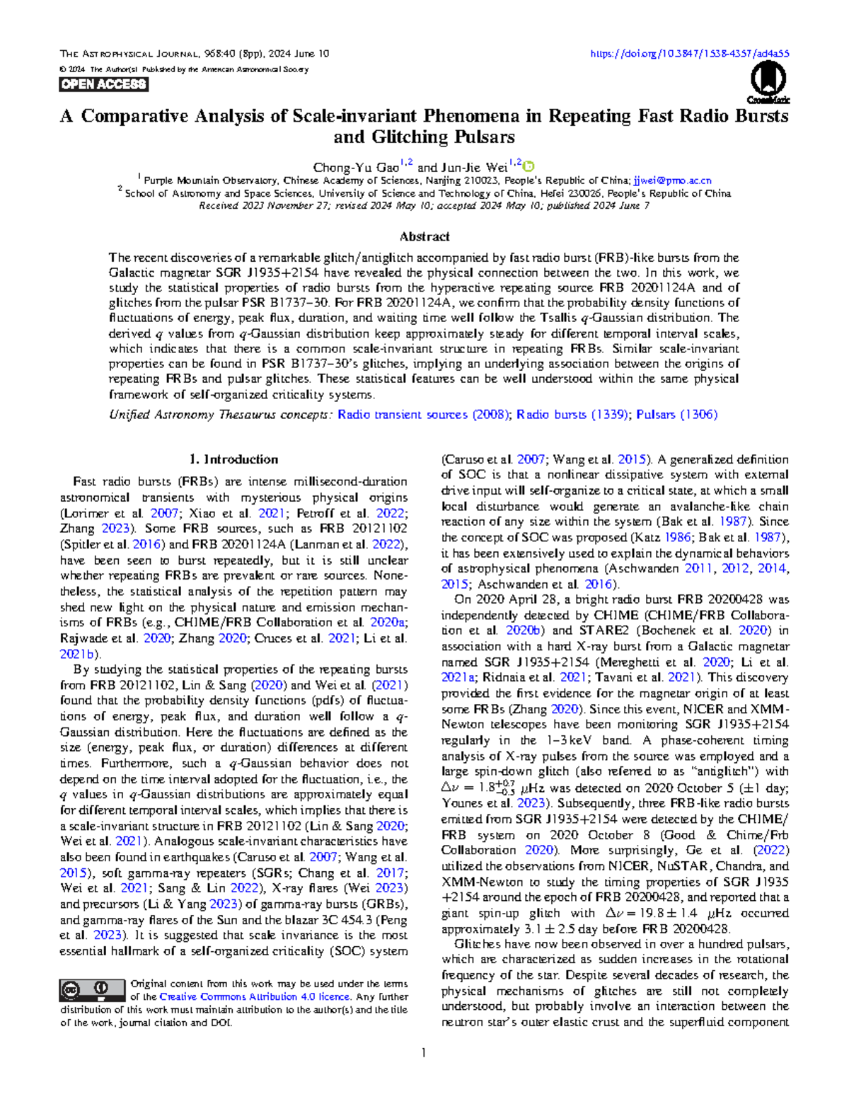 A Comparative Study of Scale-Invariant Phenomena in FRBs and Pulsars ...