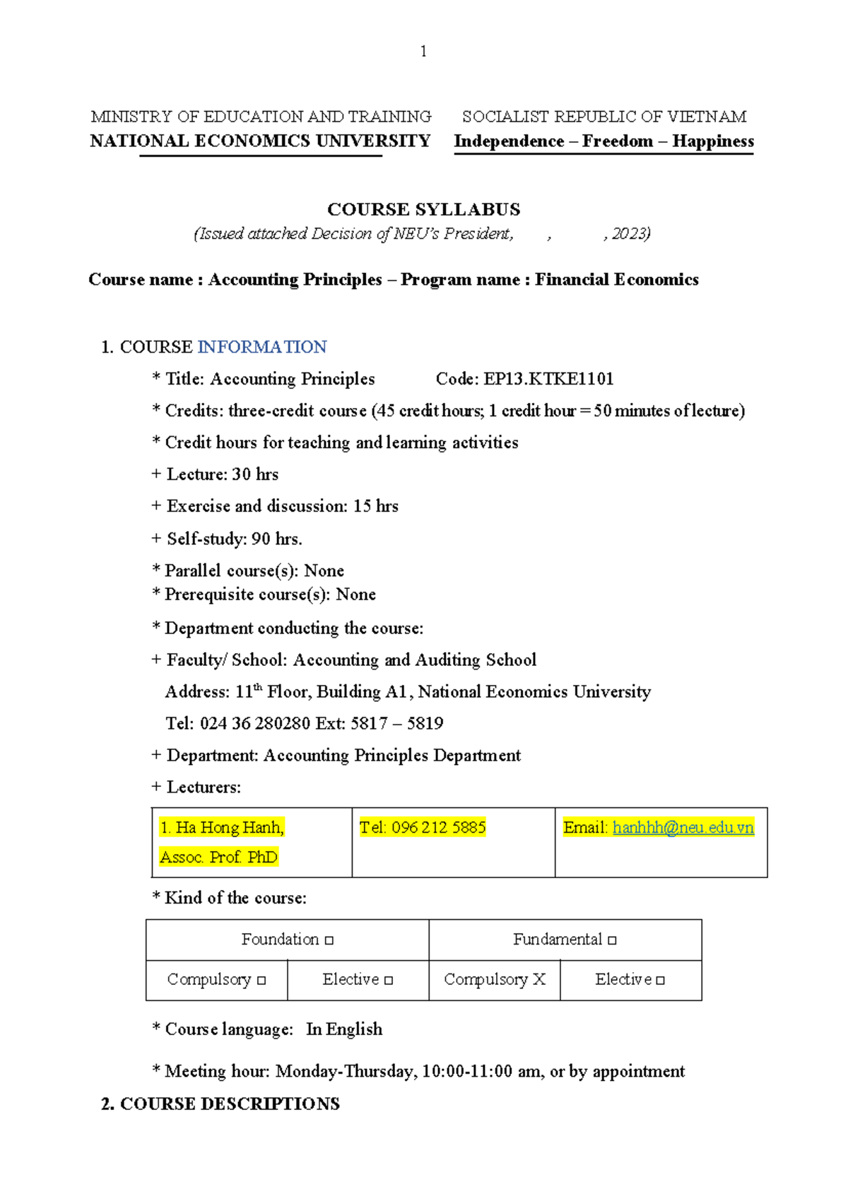 Accounting Principles Syllabus - EP13.KTKE1101 - Studocu