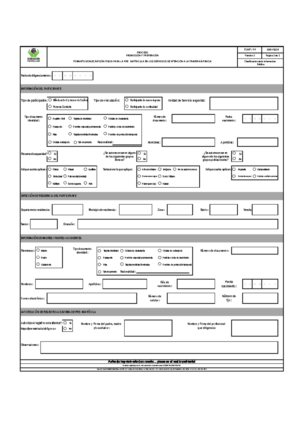 F2.mt1 .pp formato de inscripcion fisica para la pre-matricul en los ...