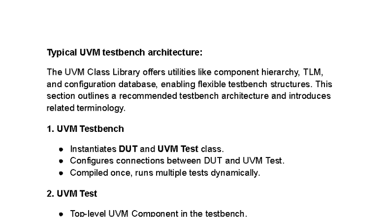 UVM Testbench Architecture Overview and Key Concepts - Studocu