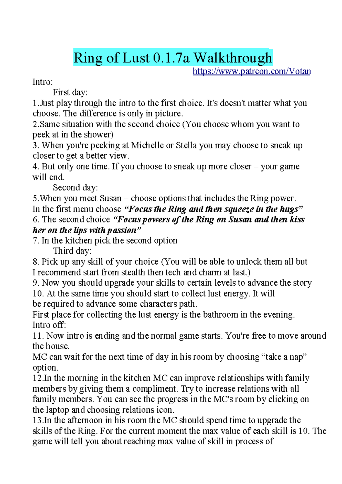 Ring of Lust 0.1.7a Complete Walkthrough: Choices & Character Paths - Studocu