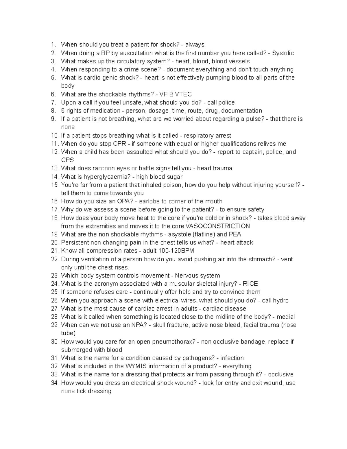 EMT 101: Shock Management and Patient Care Guidelines - Studocu
