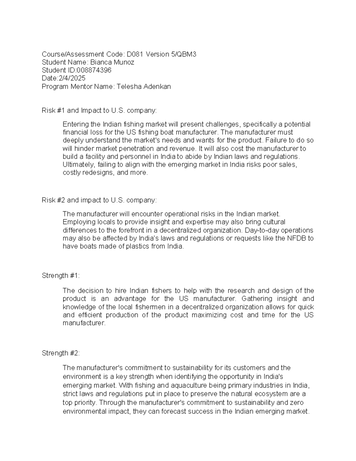 D081 V5-QBM3 Task 2: Risks and Opportunities in Indian Fishing Market ...