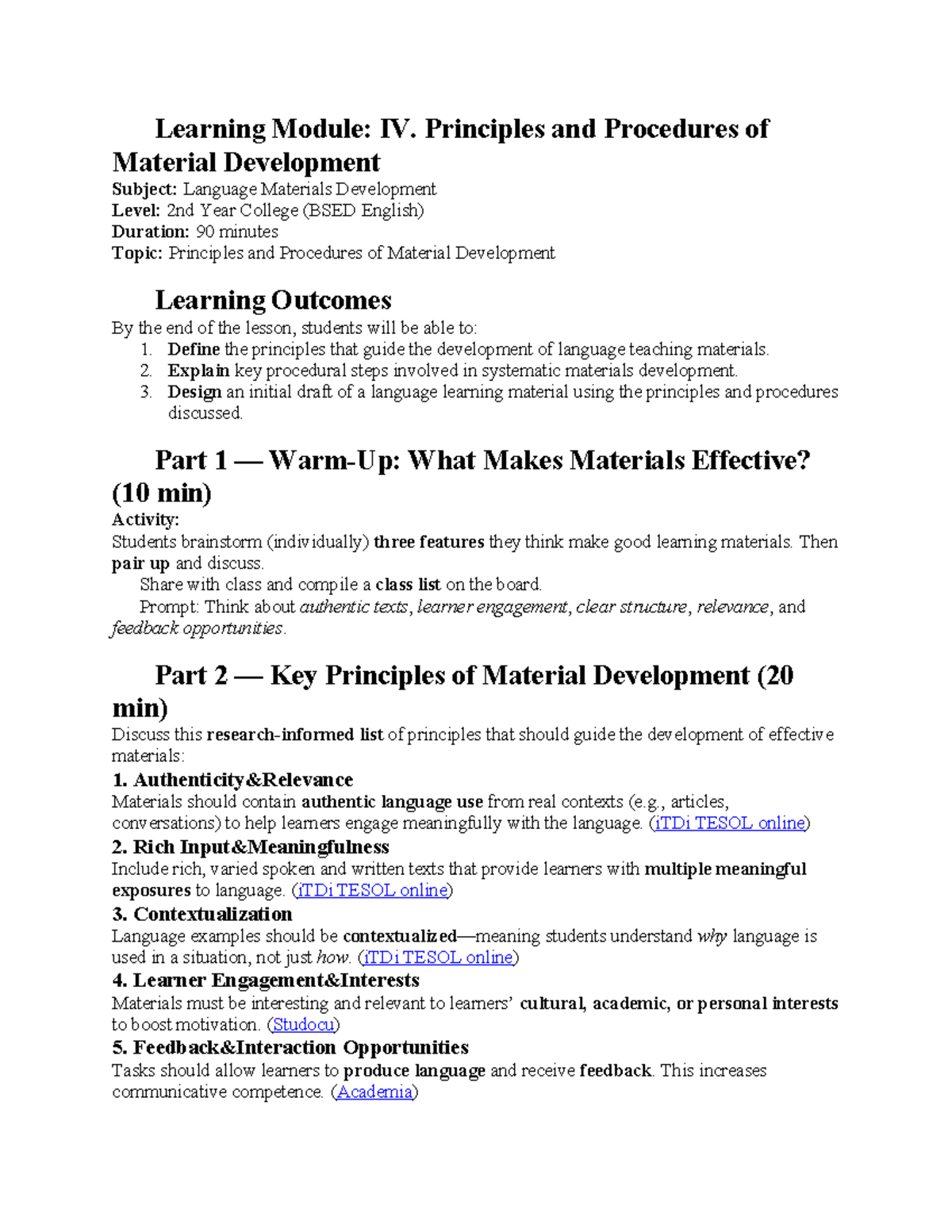 ELT3: Principles & Procedures in Material Development for BSED English ...