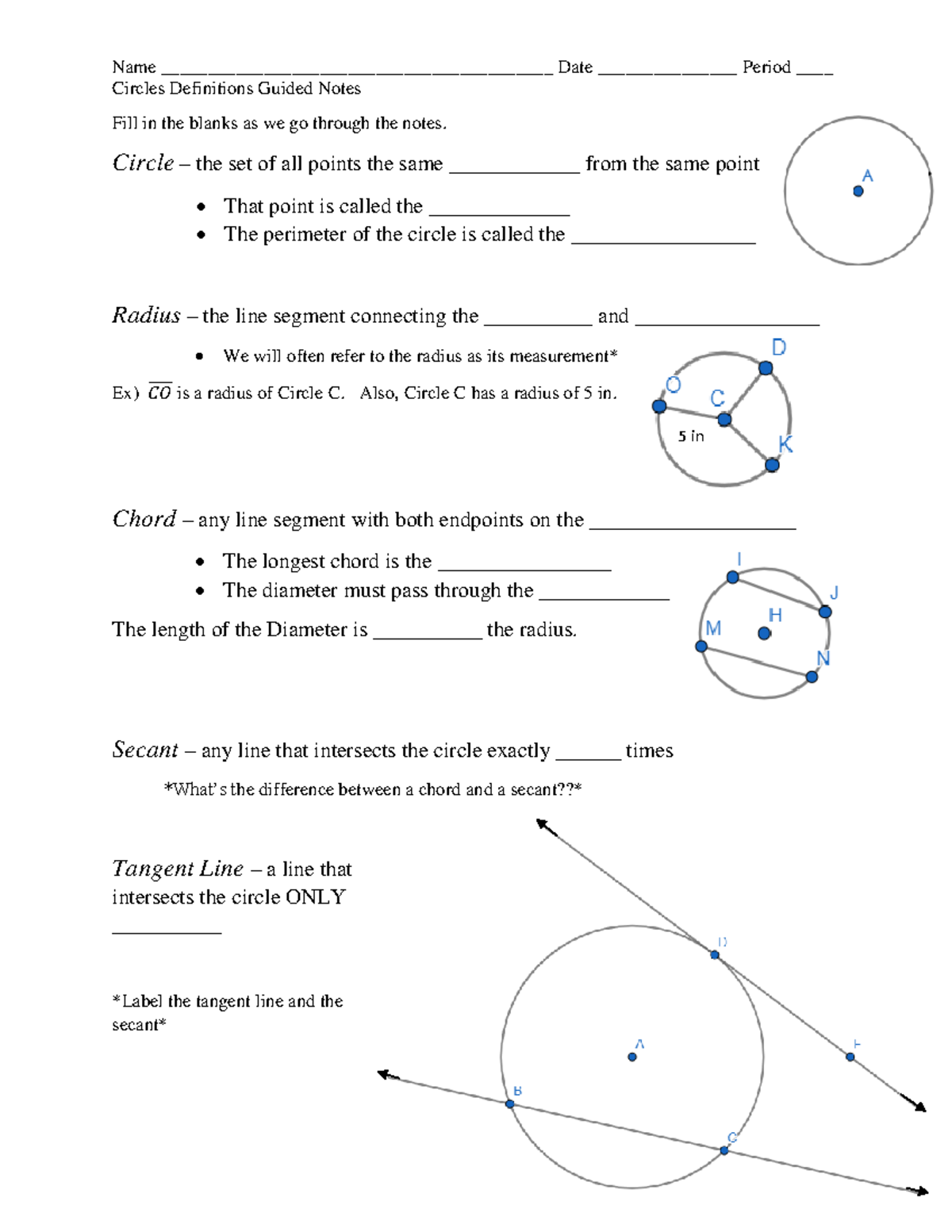 Circle Definitions Guided Notes for Geometry - Final Exam Review - Studocu