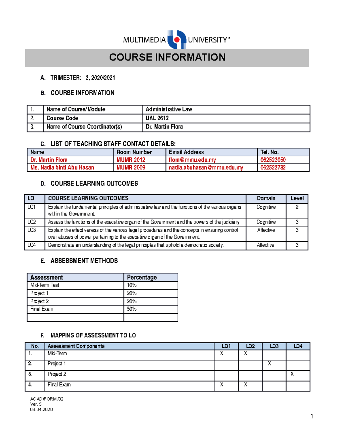 Course Info - Student Version - Administrative Law - MMU - Studocu