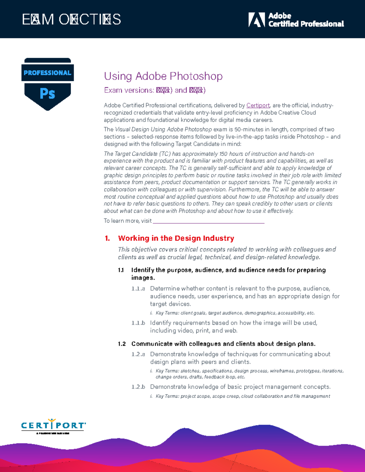 AC PRO Exam Objectives: Visual Design Using Adobe Photoshop (2022-2023 ...