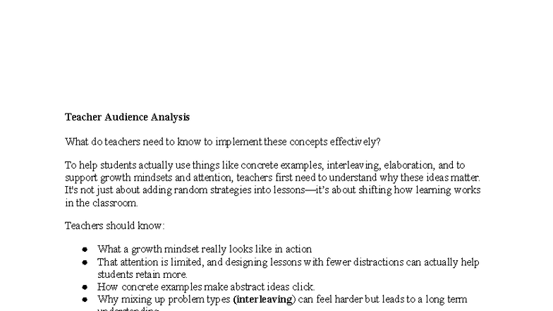 Teacher and Student Audience Analysis for Effective Learning Strategies ...