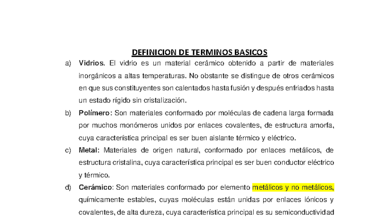 Definición de Términos Básicos en Materiales: Guía Completa - Studocu