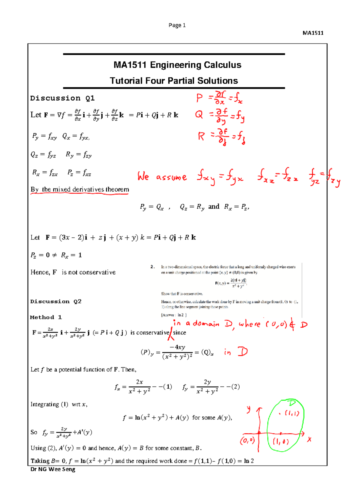 Tutorial 4 Discussion Problems Solutions - ####### MA MA1511 ...