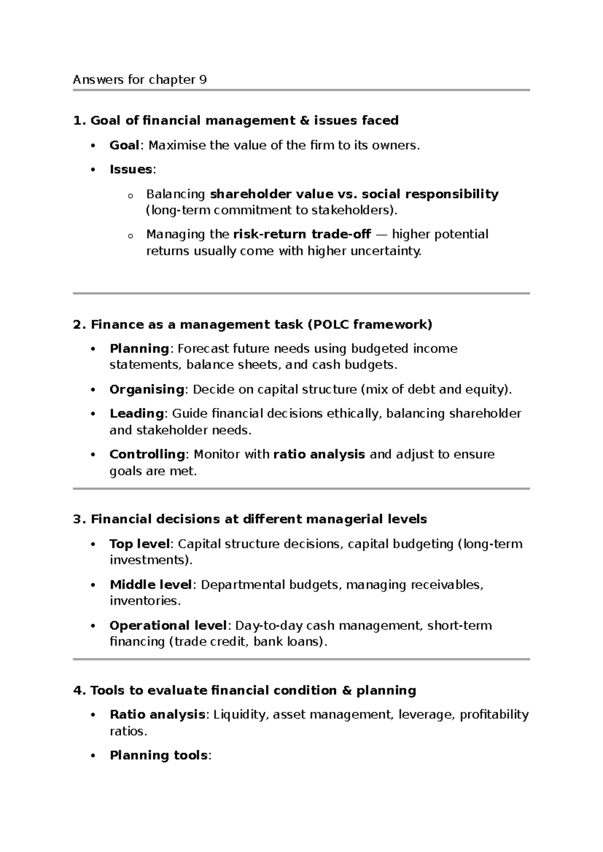 Chapter 9 LO & ANS - Financial Management Issues and Tools - Studocu