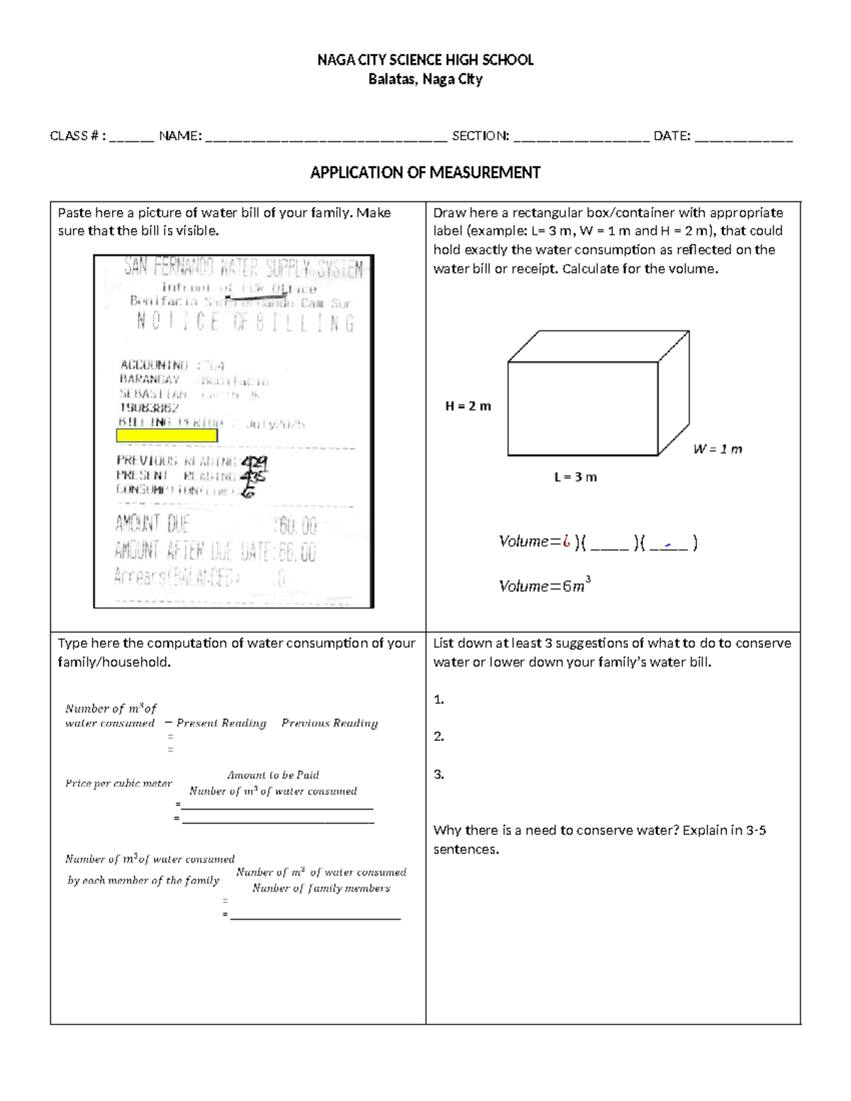 Math-PT1: Application of Measurement and Water Conservation - Studocu