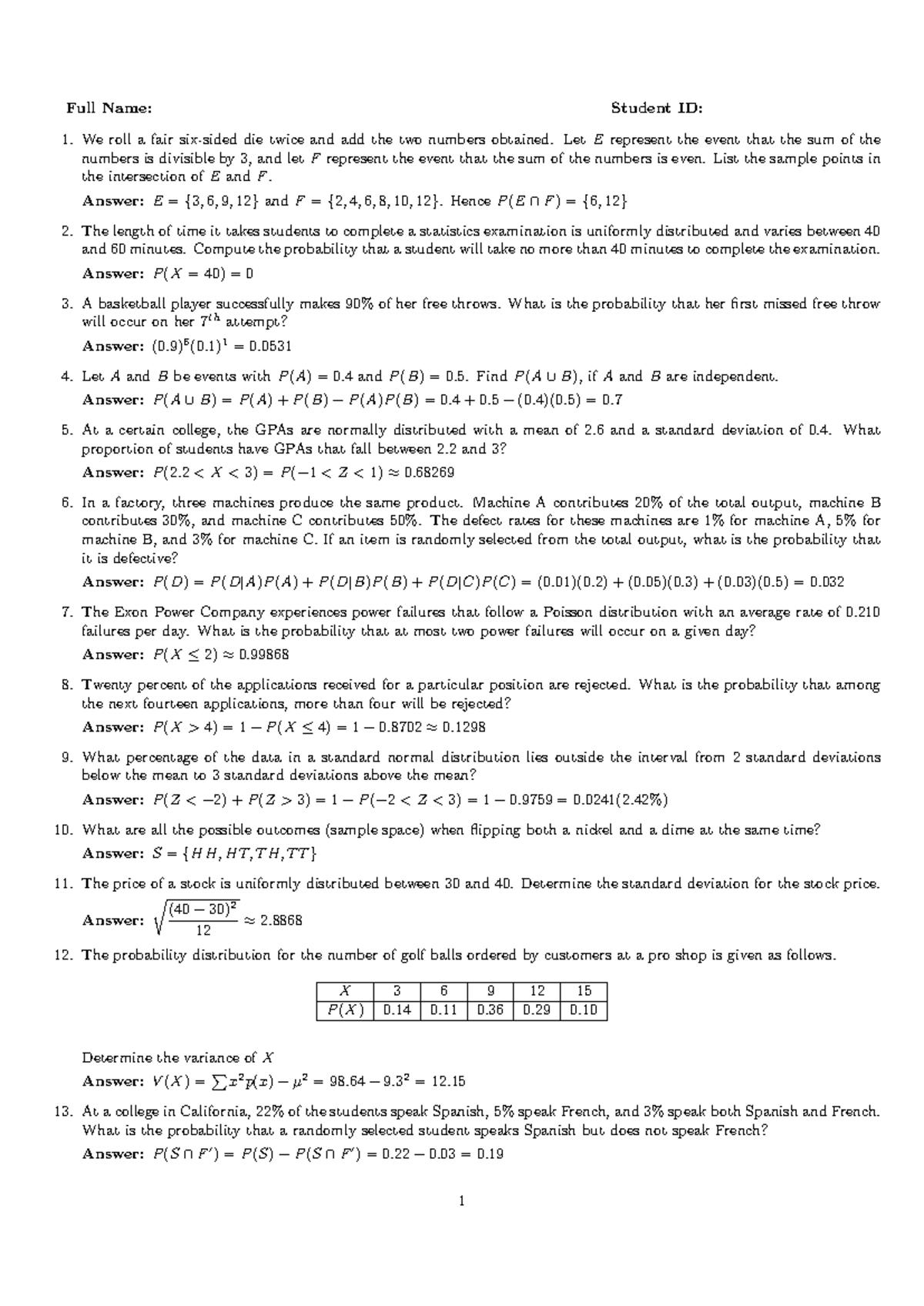 Quiz 2 Practice 2: Probability and Statistics Concepts - Studocu