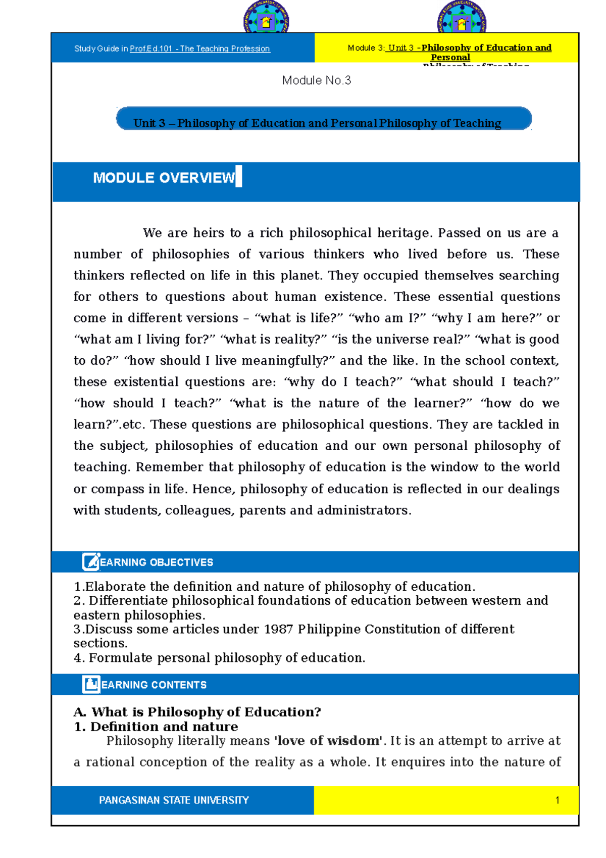 Prof. Ed. 101 SG3 - Comprehensive Lecture Notes on Philosophy of ...