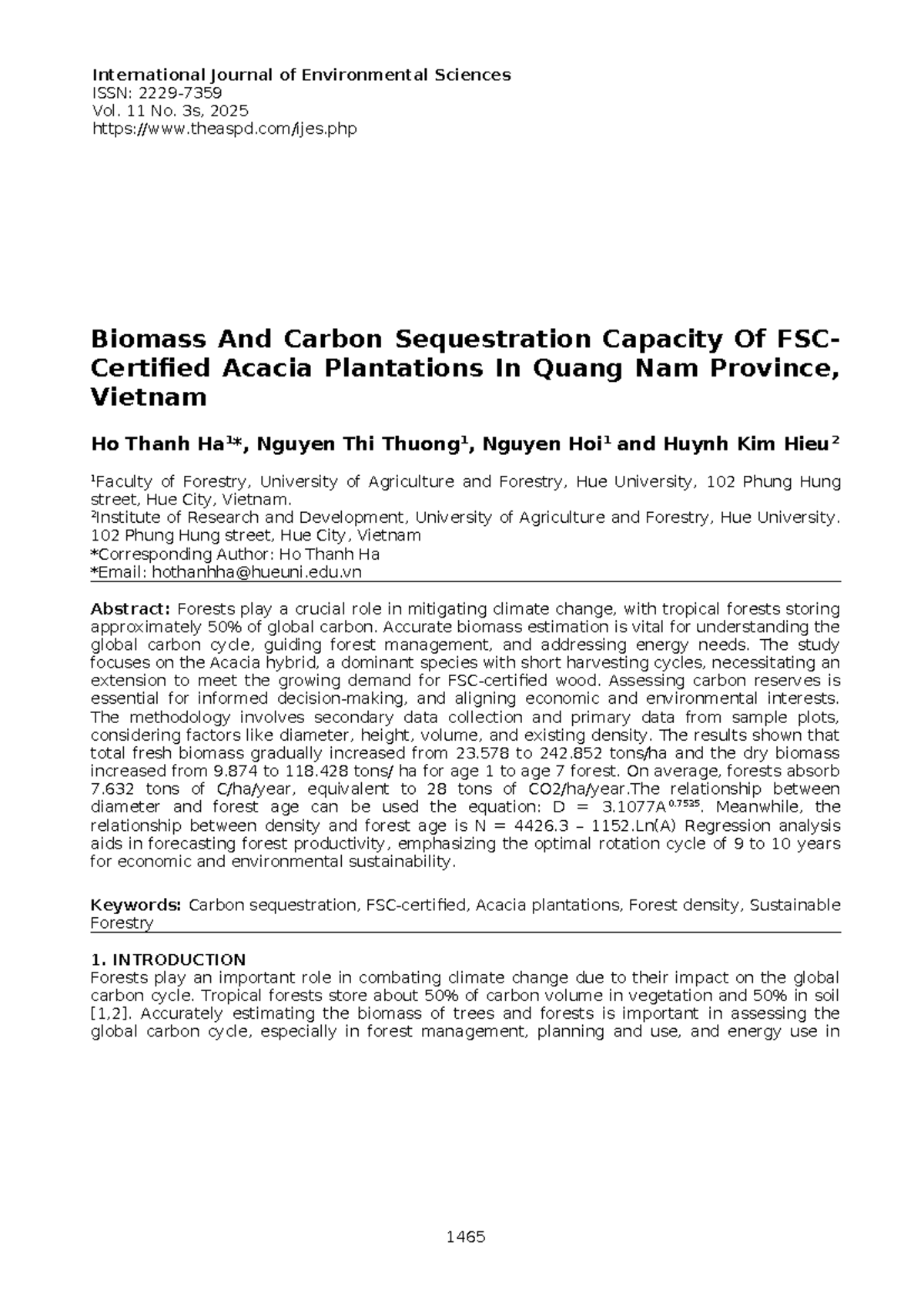 Biomass & Carbon Sequestration in FSC Acacia Plantations (IJES V11 No ...