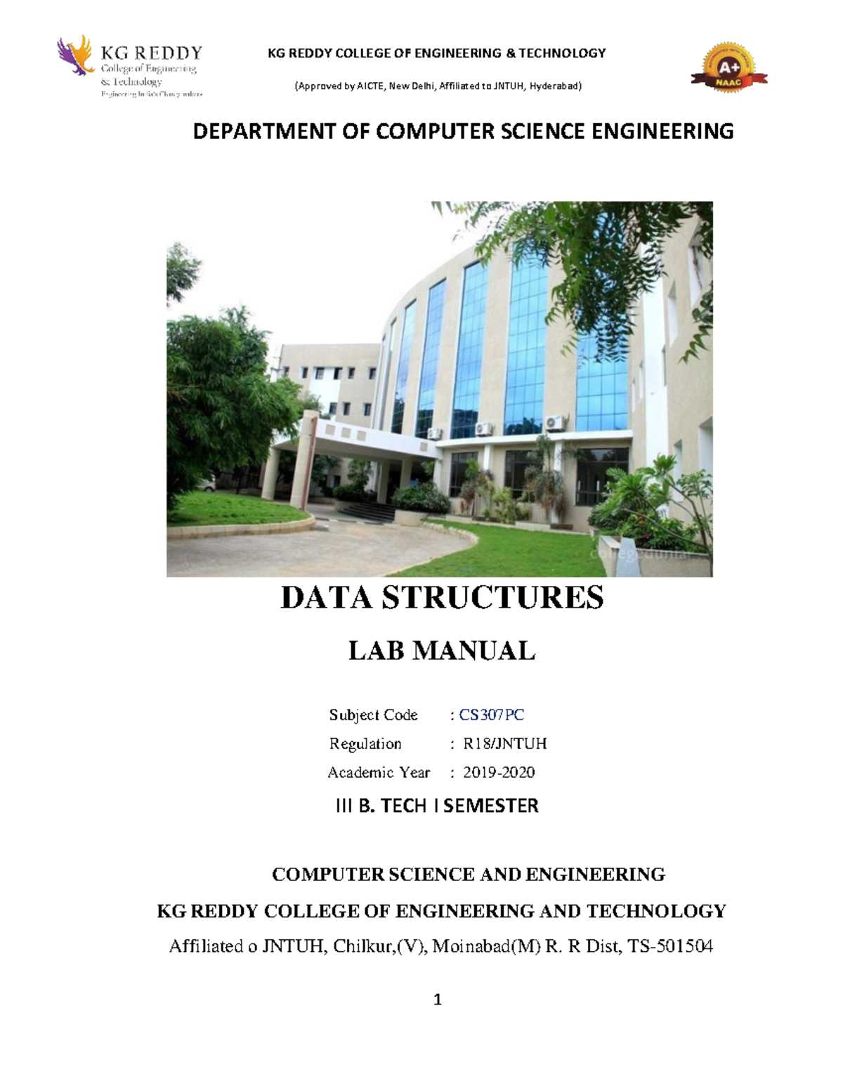 Data Structures Lab Manual - CS307PC - CSE III B.Tech I Sem - Studocu