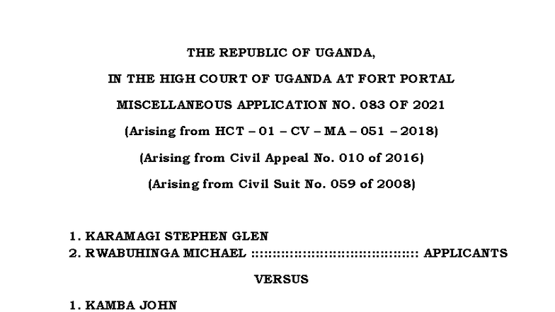 Karamagi & Another v Kambo & Another: Ruling on Contempt (Misc. App. No ...