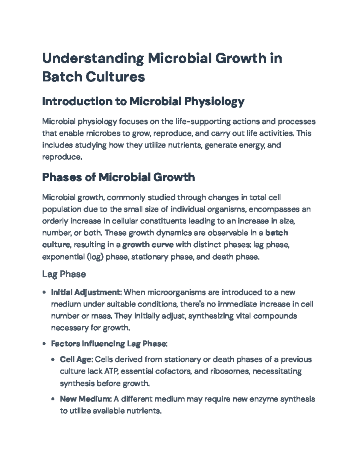 Microbial Growth Phases in Batch Cultures: Insights for Microbial ...