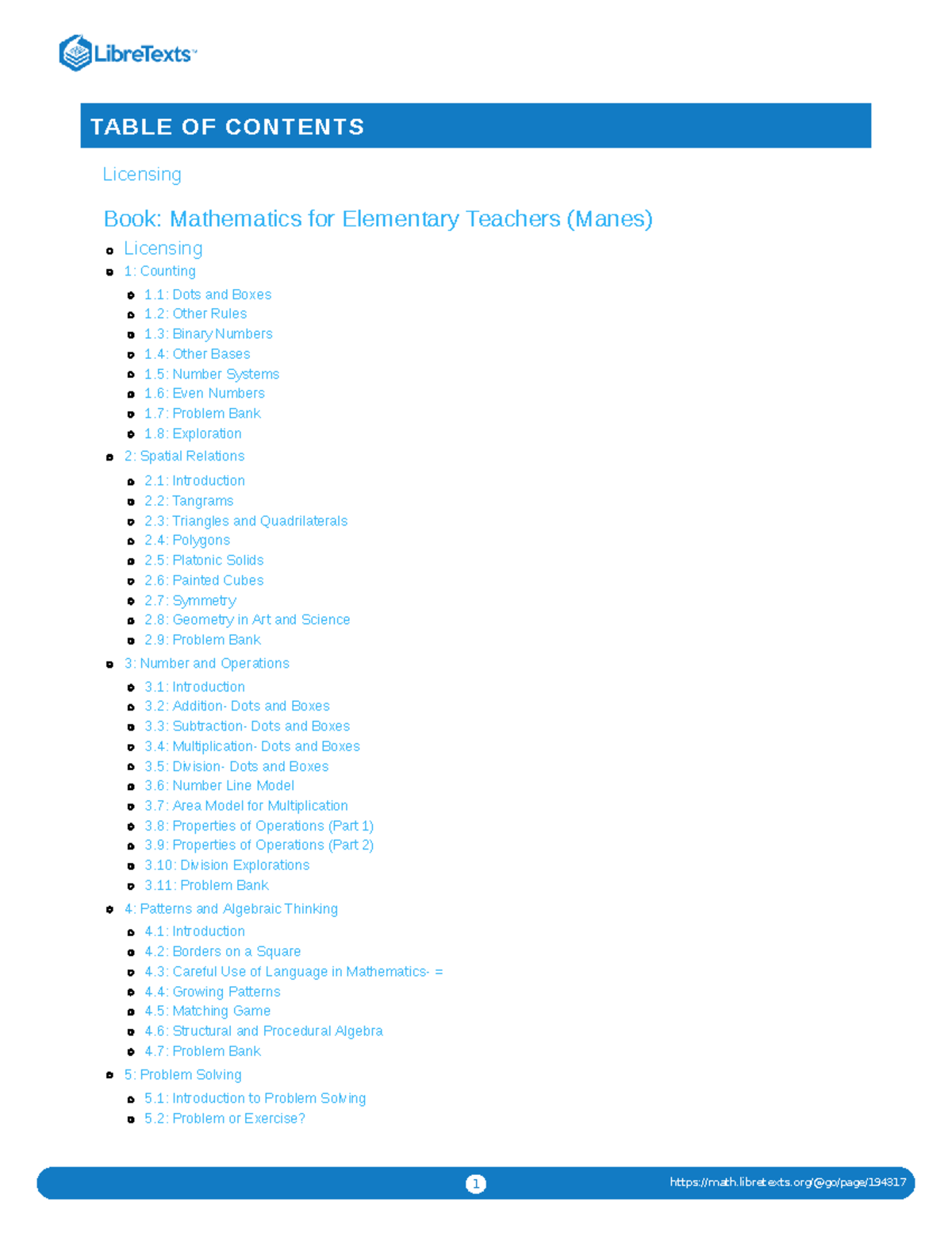 Licensing Book: Math for Elementary Teachers - Table of Contents - Studocu