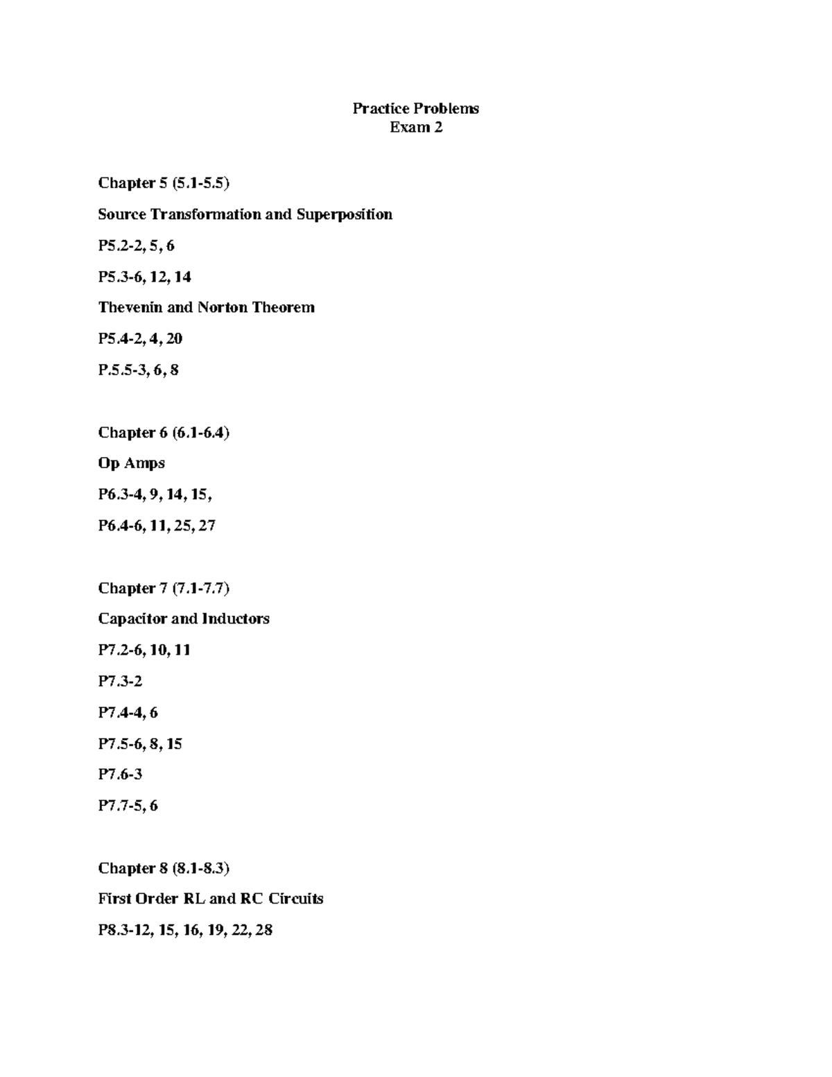 Practice Problems Exam 2 - Practice Problems Exam 2 Chapter 5 (5.1-5 ...