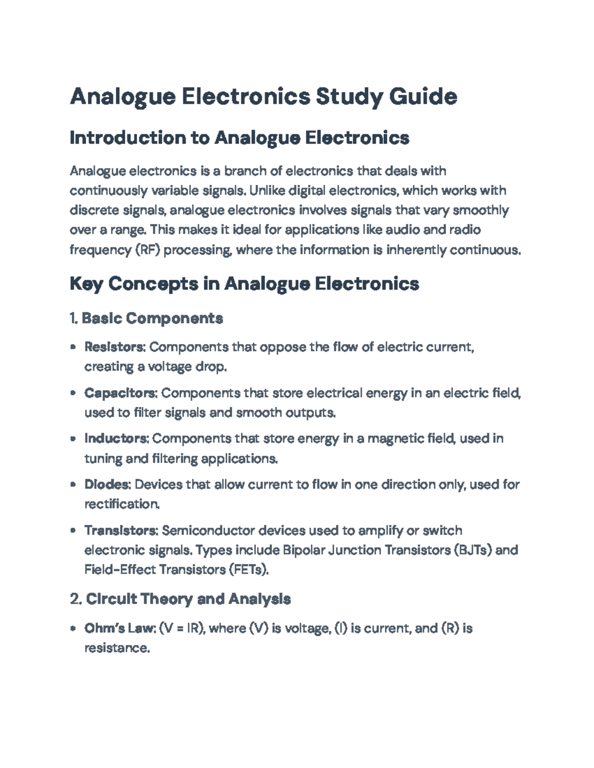 Analogue Electronics Study Guide (EE101): Key Concepts & Applications ...