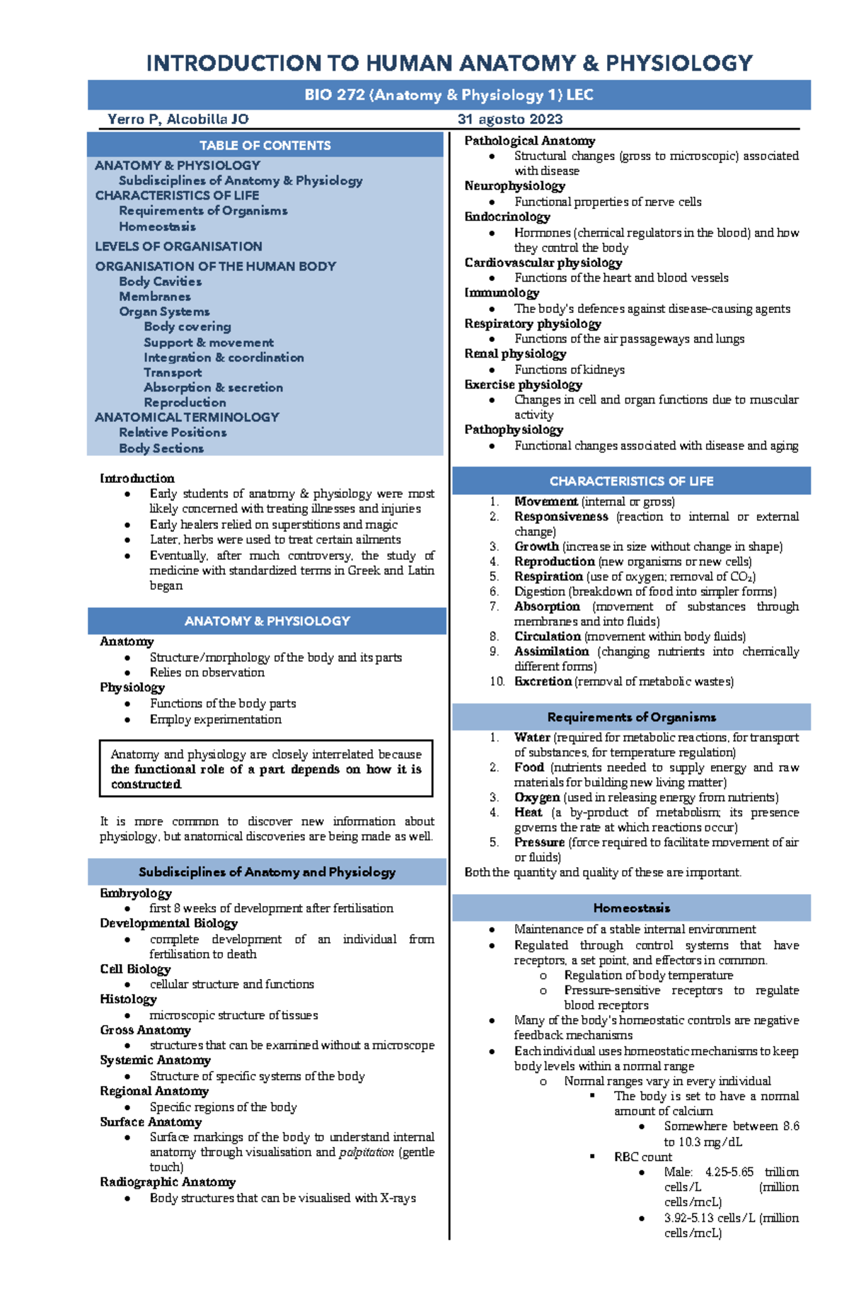 1 - 1qjqi - INTRODUCTION TO HUMAN ANATOMY & PHYSIOLOGY BIO 272 (Anatomy ...