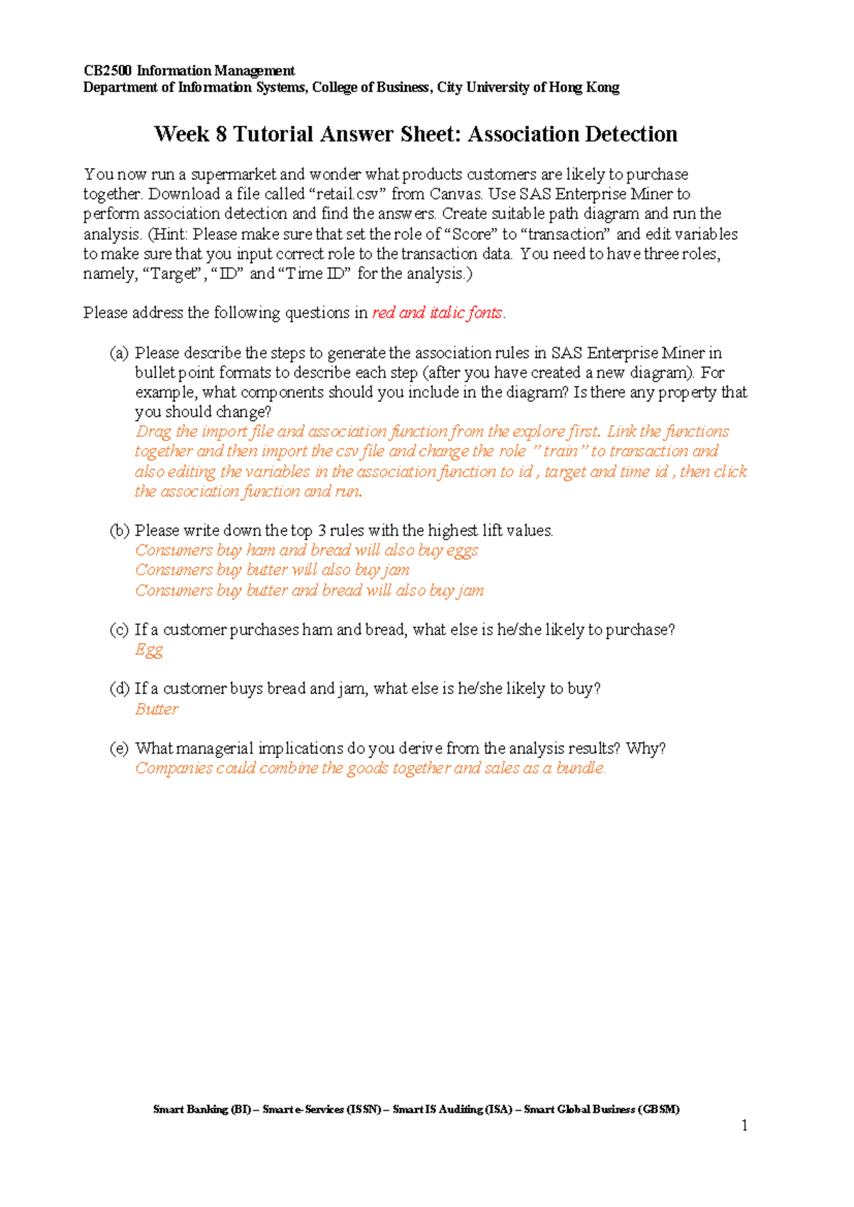 CB2500 Week 8 Tutorial: Association Detection Answer Sheet - Studocu