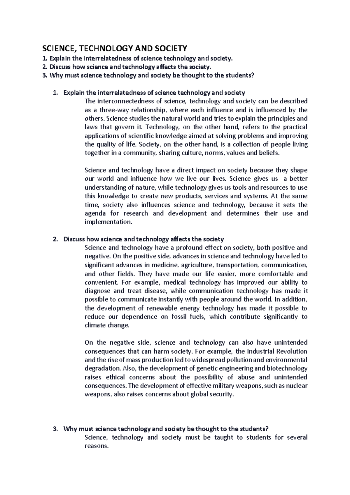 STS: Exploring the Interrelatedness of Science, Technology & Society ...