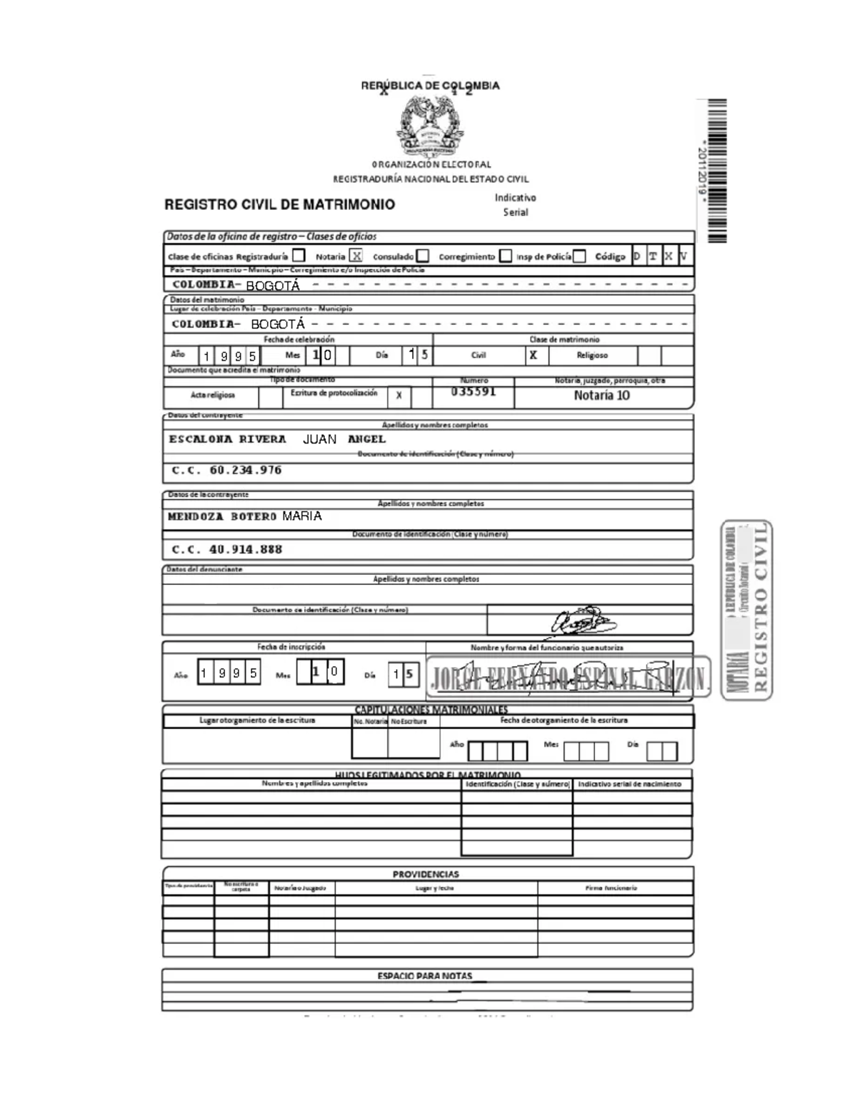 683147614 Acta de Matrimonio - RERUBLICA DE COLOMBIA ORGANIZACIÓN ELECTORAL REGISTRADURÍA ...