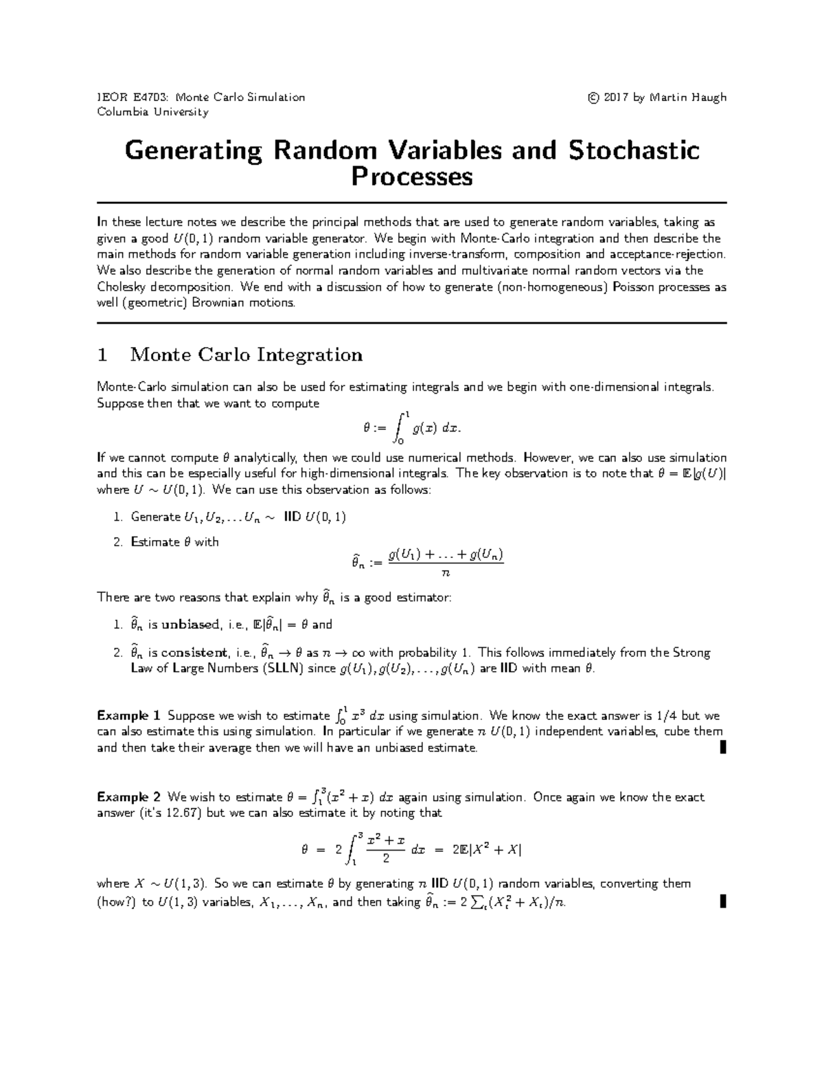 MCS Generate RVars - IEOR E4703: Monte Carlo Simulation ©c 2017 by Martin Haugh Columbia ...