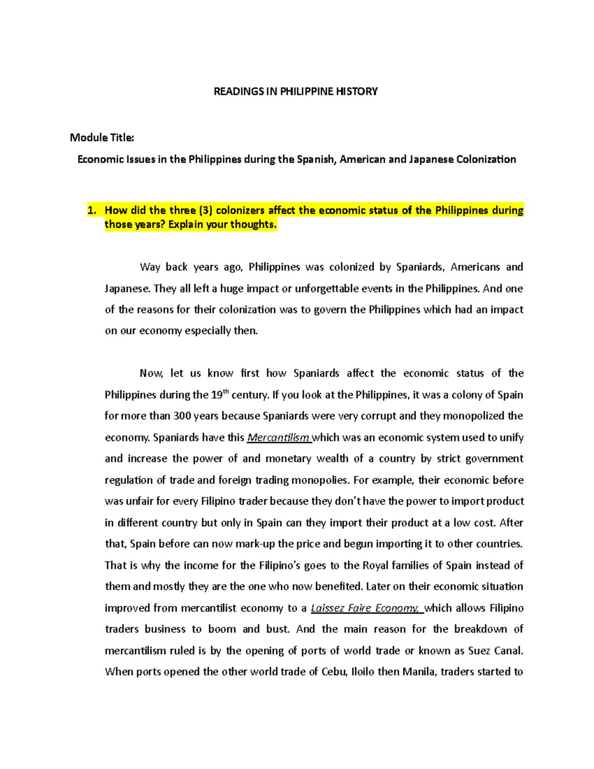 Economic Issues during Colonization in the Philippines - Essay Notes ...