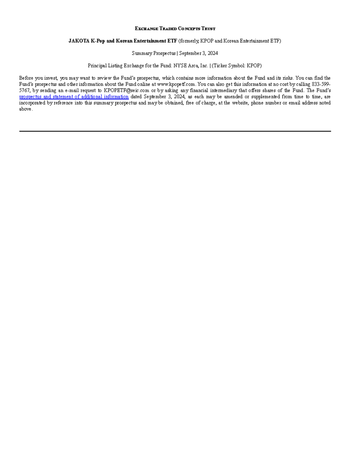Summary Prospectus for JAKOTA & Korean Entertainment ETF (KPOP) - Studocu