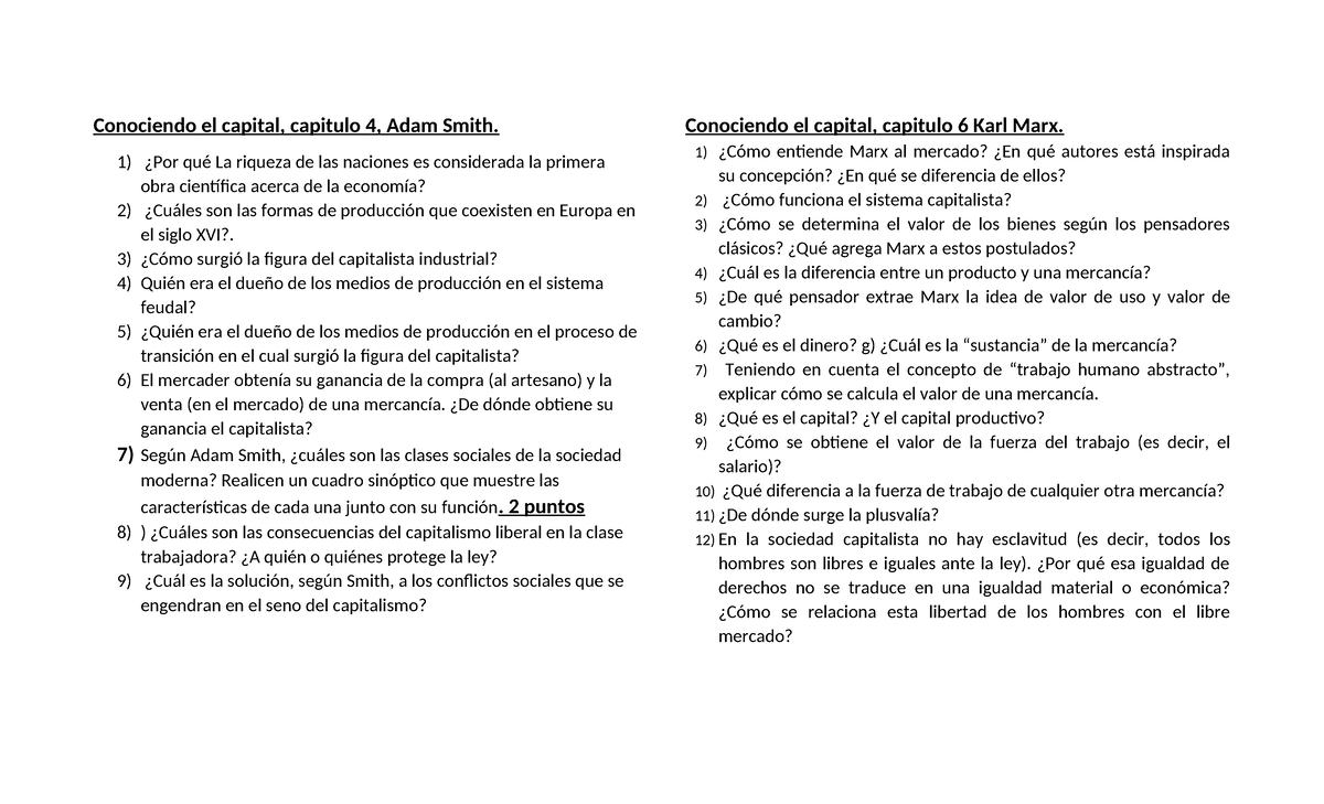 Conociendo el Capital: Análisis de Smith y Marx - Capítulos 4 y 6 - Studocu