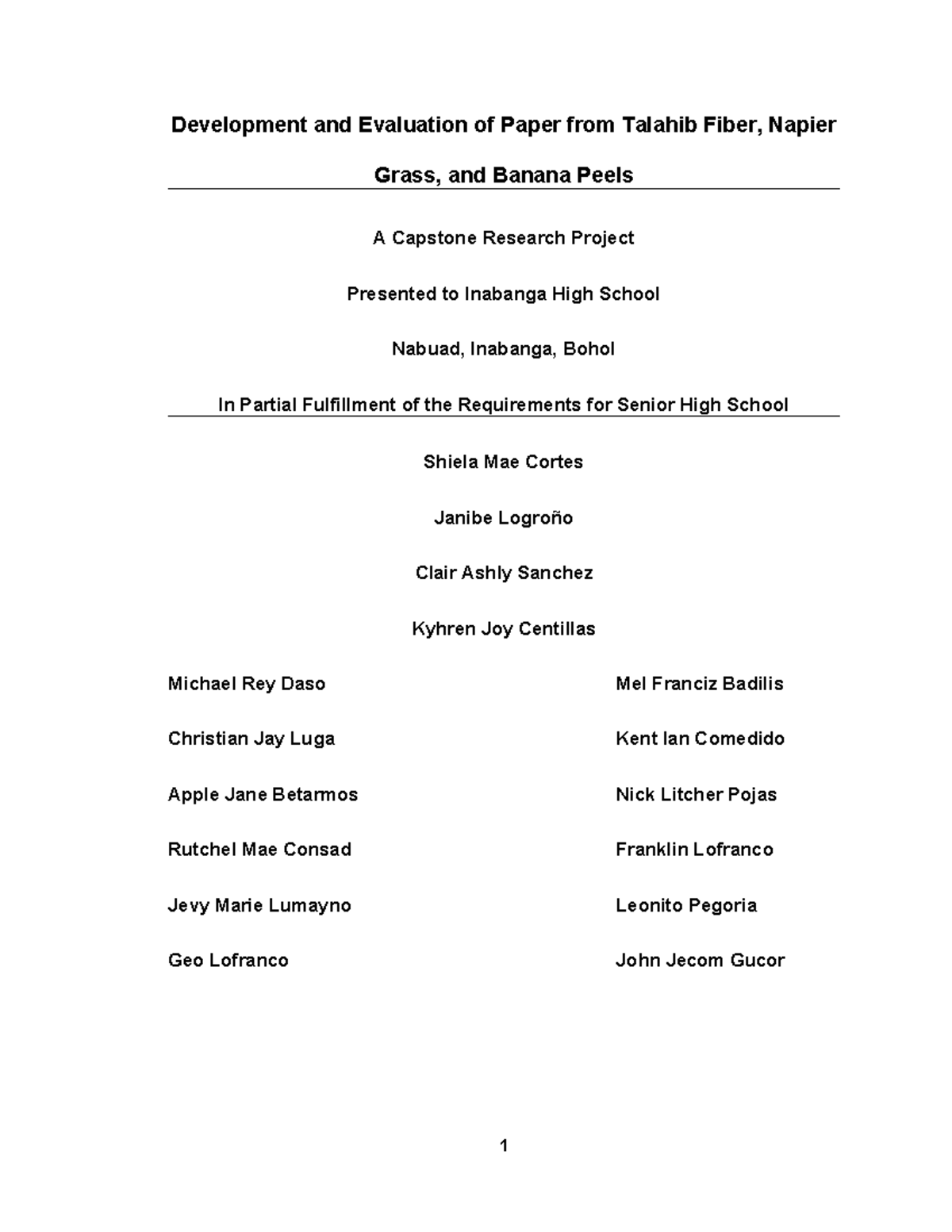 Final Manuscript: Development and Evaluation of Paper from Talahib ...