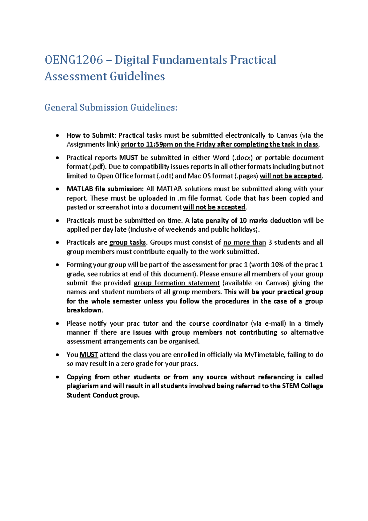 OENG1206 Digital Fundamentals Practical Assessment Submission ...
