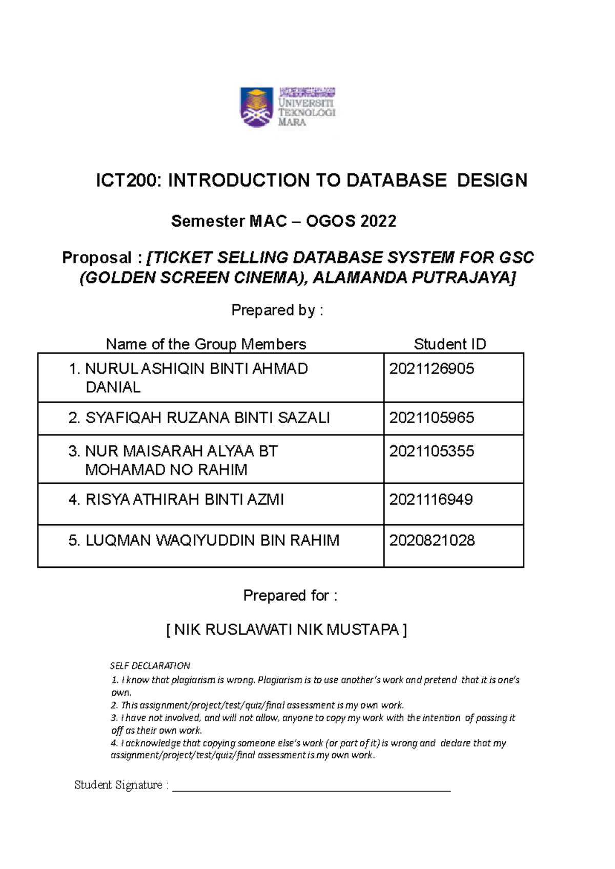 Proposal for ICT200: Ticket Selling Database System for GSC - Studocu