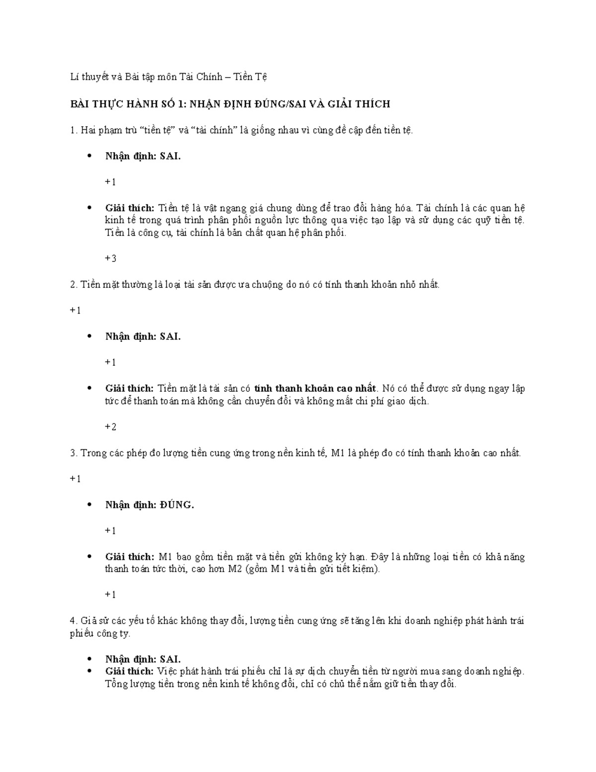 Lí thuyết và Bài tập Tài Chính Tiền Tệ - Bài Thực Hành Số 1 & 2 - Studocu