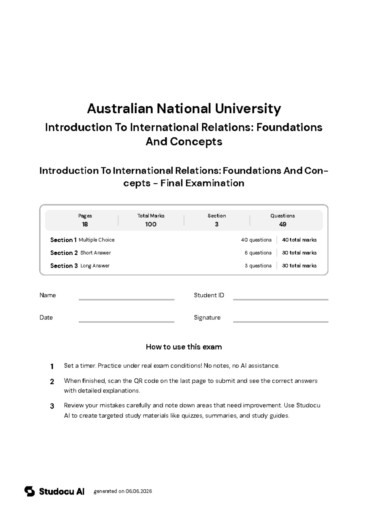 Introduction To International Relations - Final Exam - Studocu