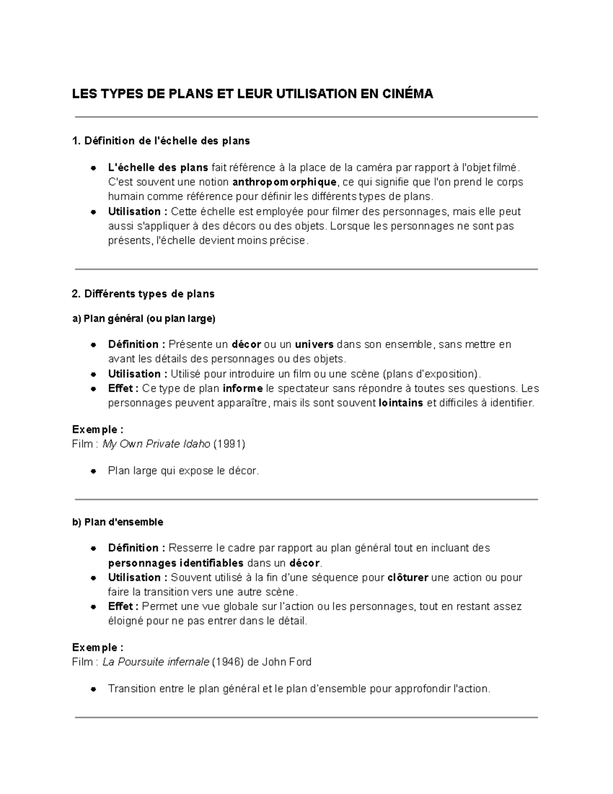 Types de Plans en Cinéma - Analyse Filmique - Cours de Cinéma - Studocu