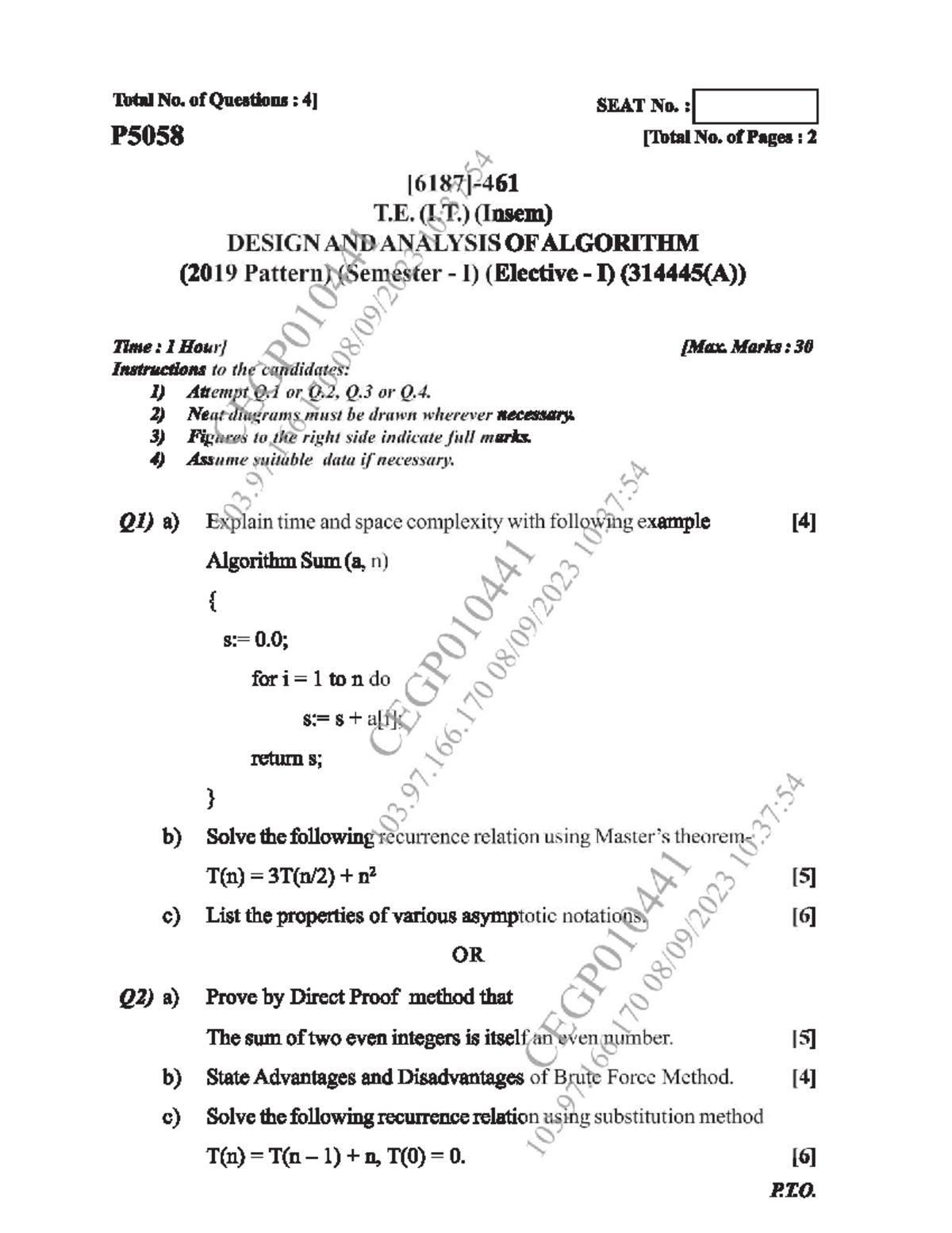 DAA 2019 - Design and Analysis of Algorithms (Insem) Exam Questions - Studocu