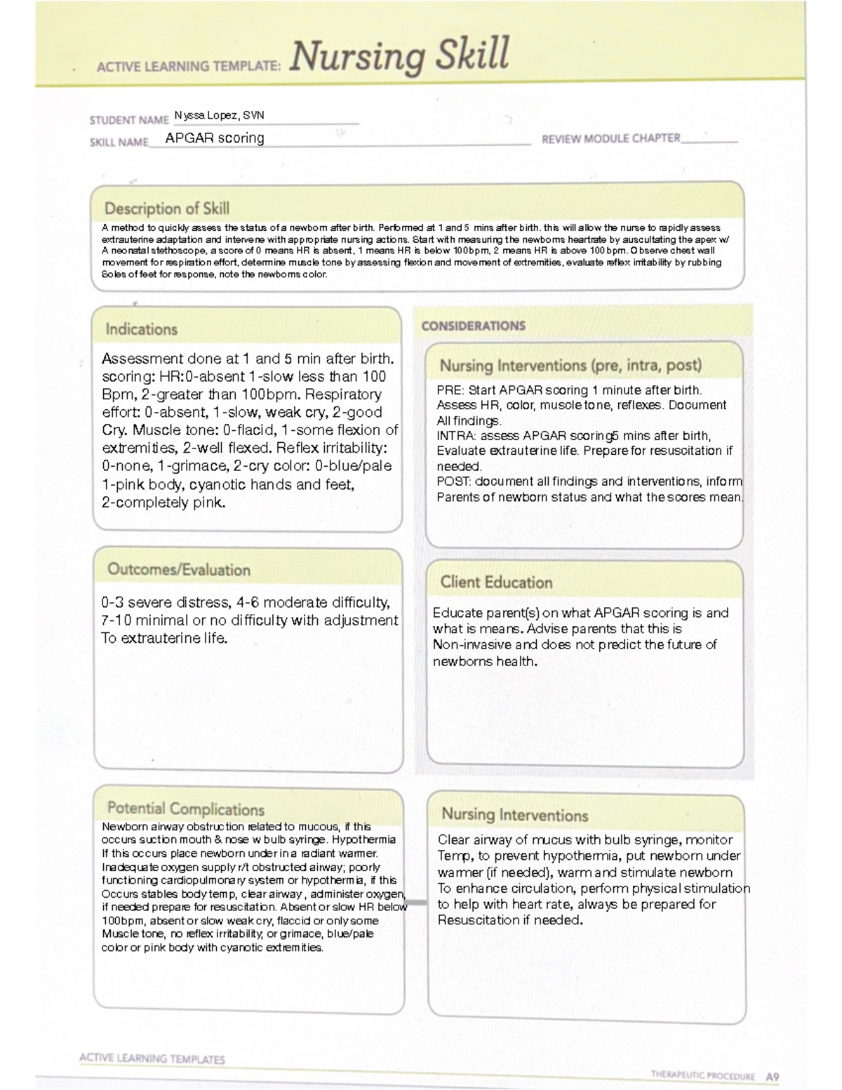 Active Learning Template: Nursing Skills Overview for APGAR Scoring and ...