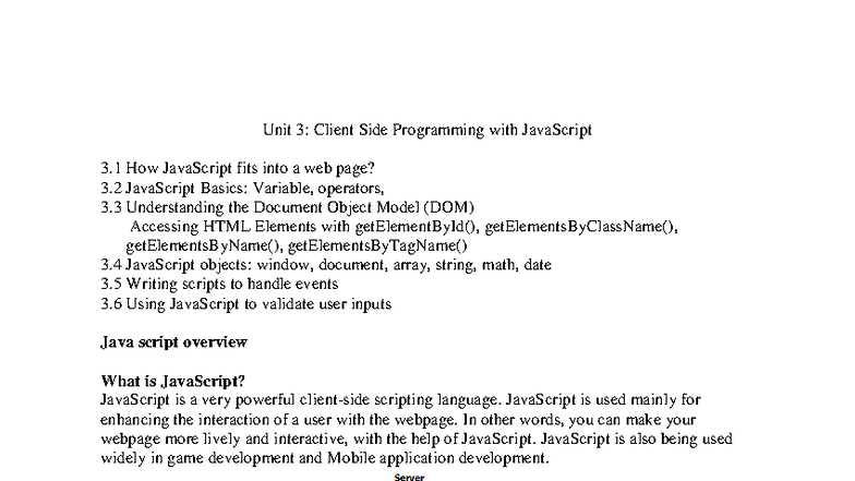Unit 3: Client-Side Programming with JavaScript (CS101) - Studocu