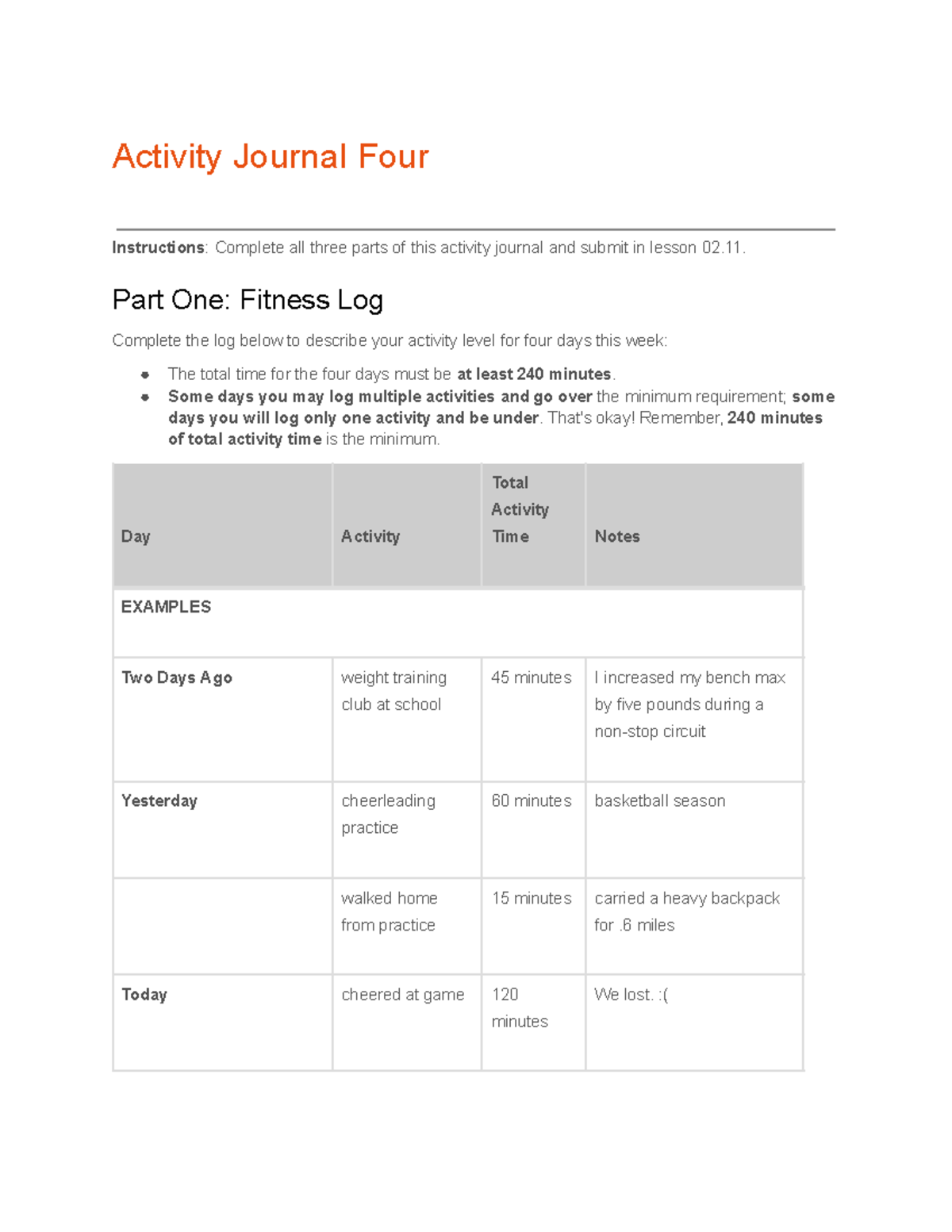 Activity Journal Four Instructions - CGHJK - Studocu