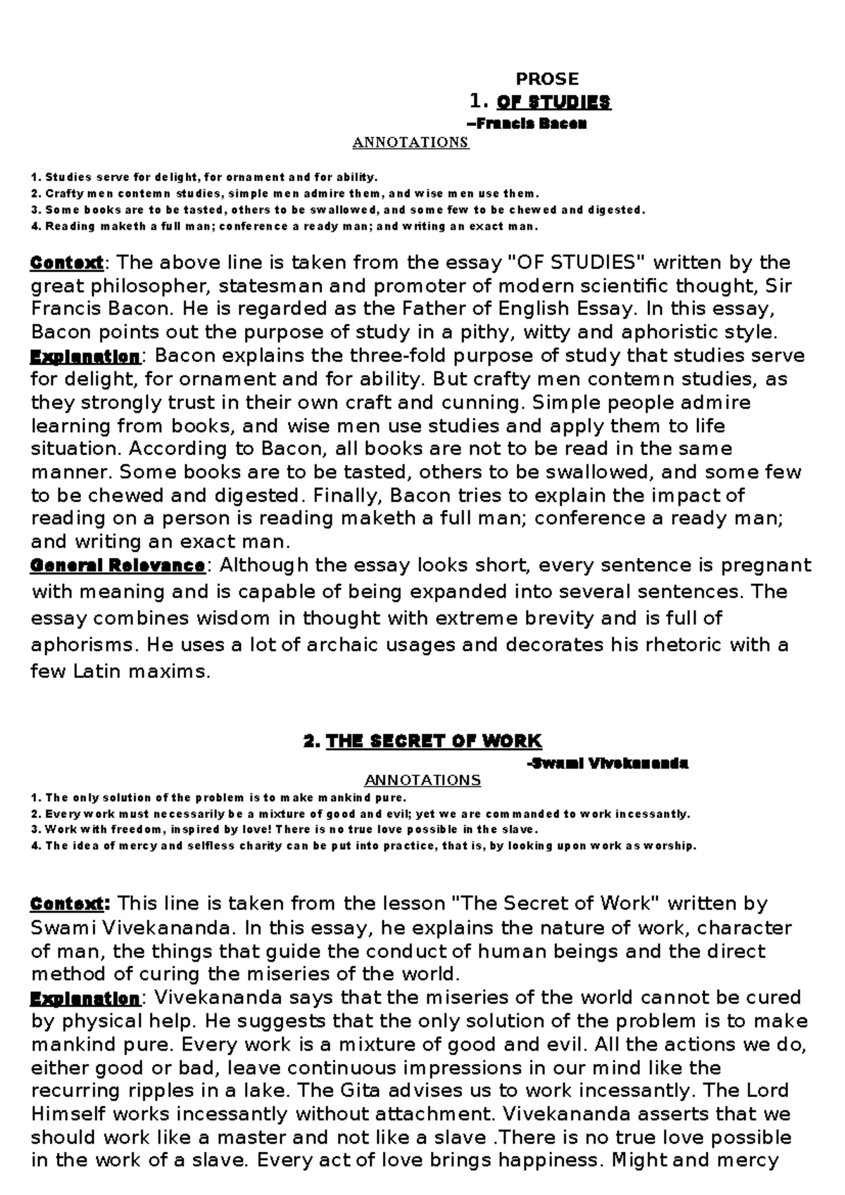 2nd Year English: Annotations on Key Essays & Poems Guide - Studocu