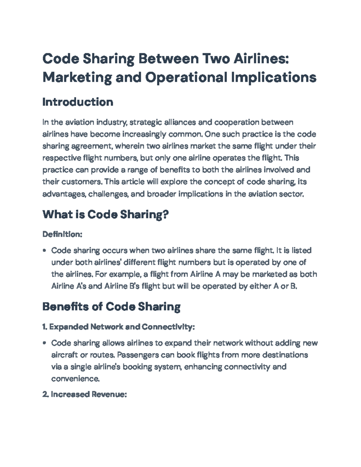 Code Sharing Between Airlines: Marketing and Operational Insights ...