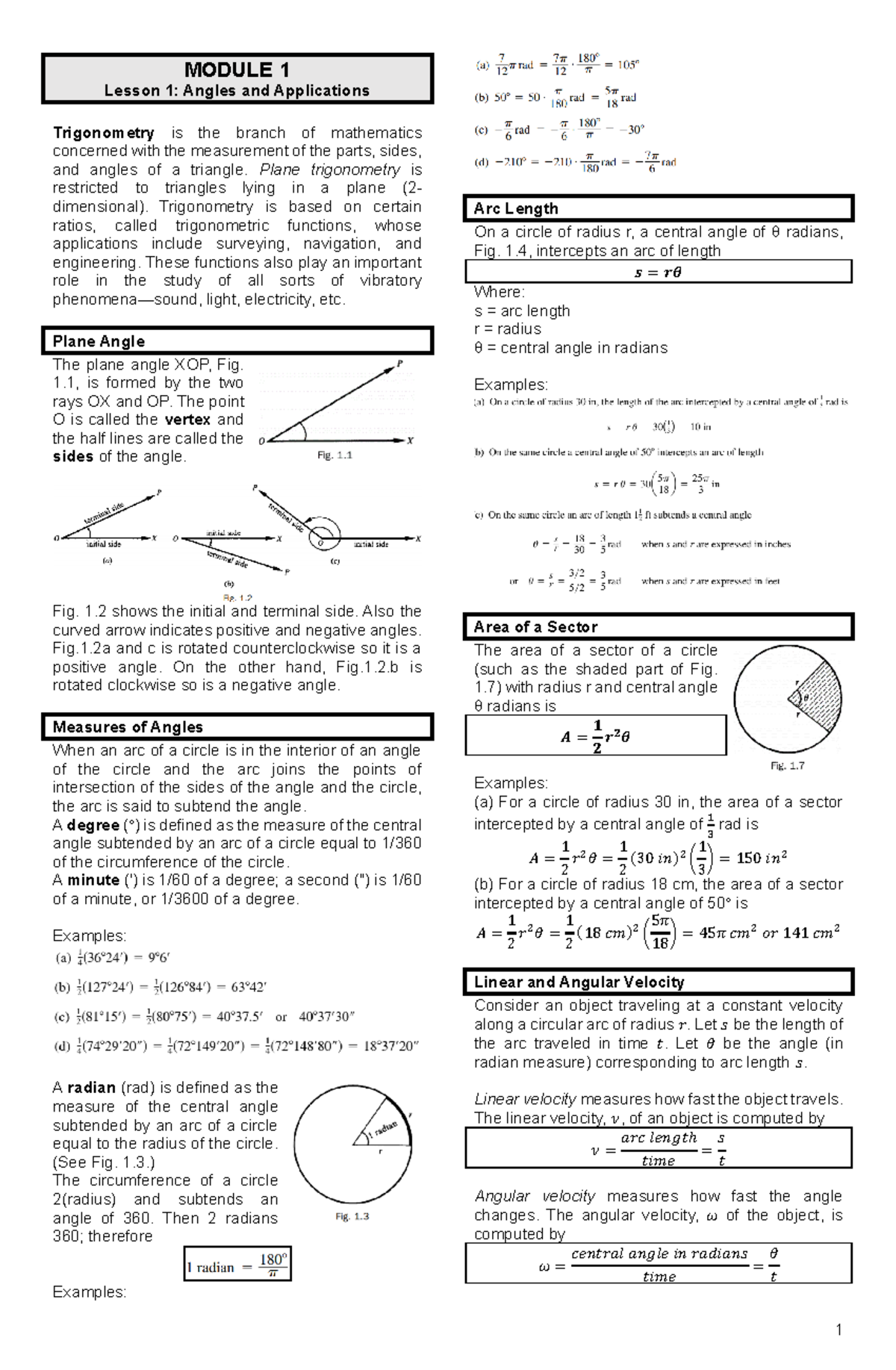 Trigo Module 1 to 8 - additional information - MODULE 1 Lesson 1 ...