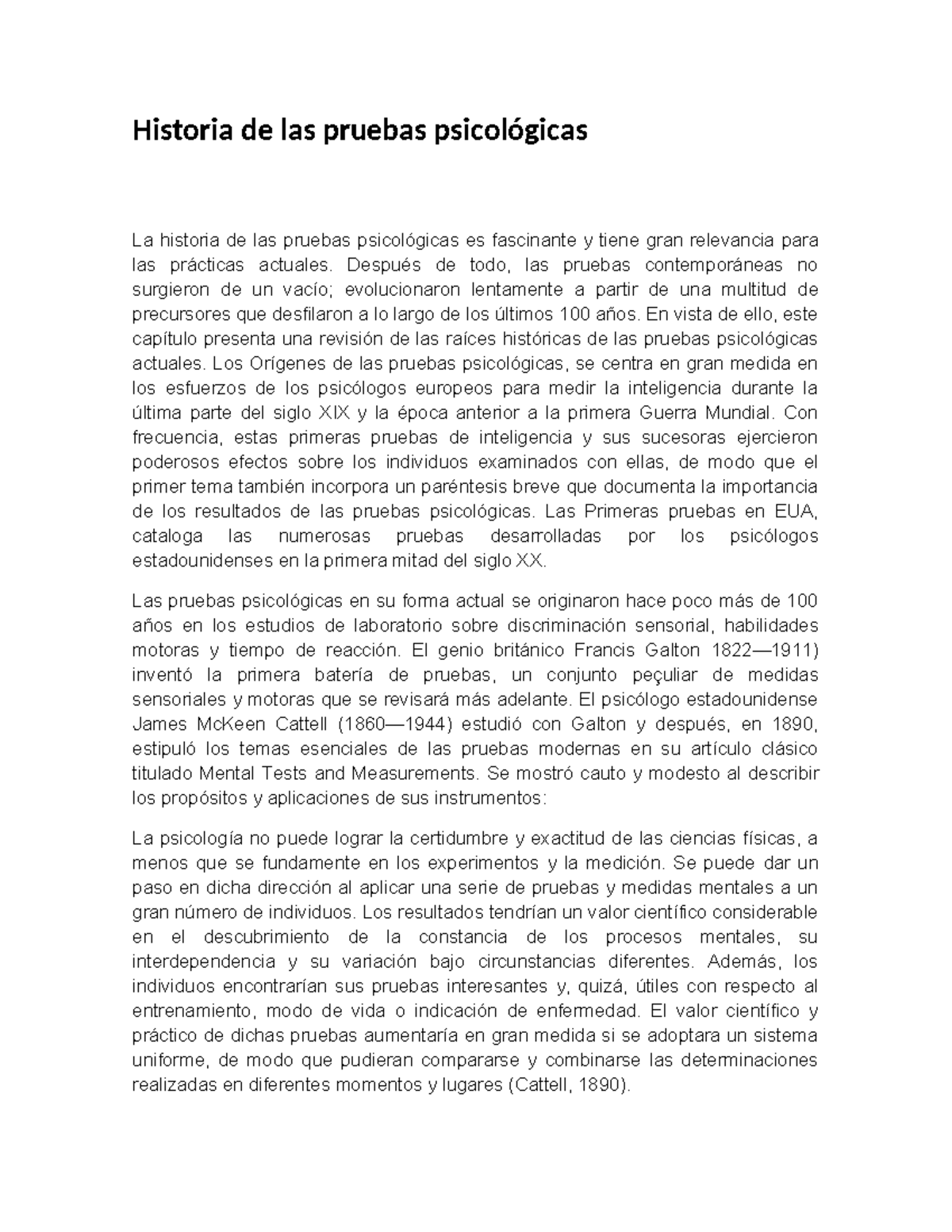 259605388 Historia y Evolución de las Pruebas Psicológicas - Studocu