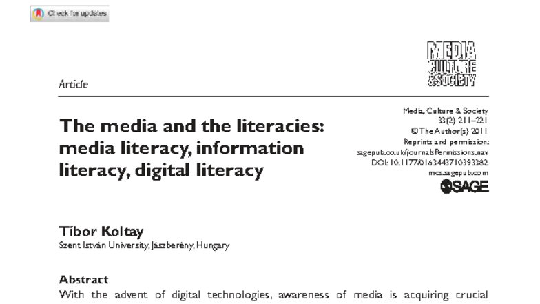 Media Literacy, Information Literacy, and Digital Literacy Overview ...