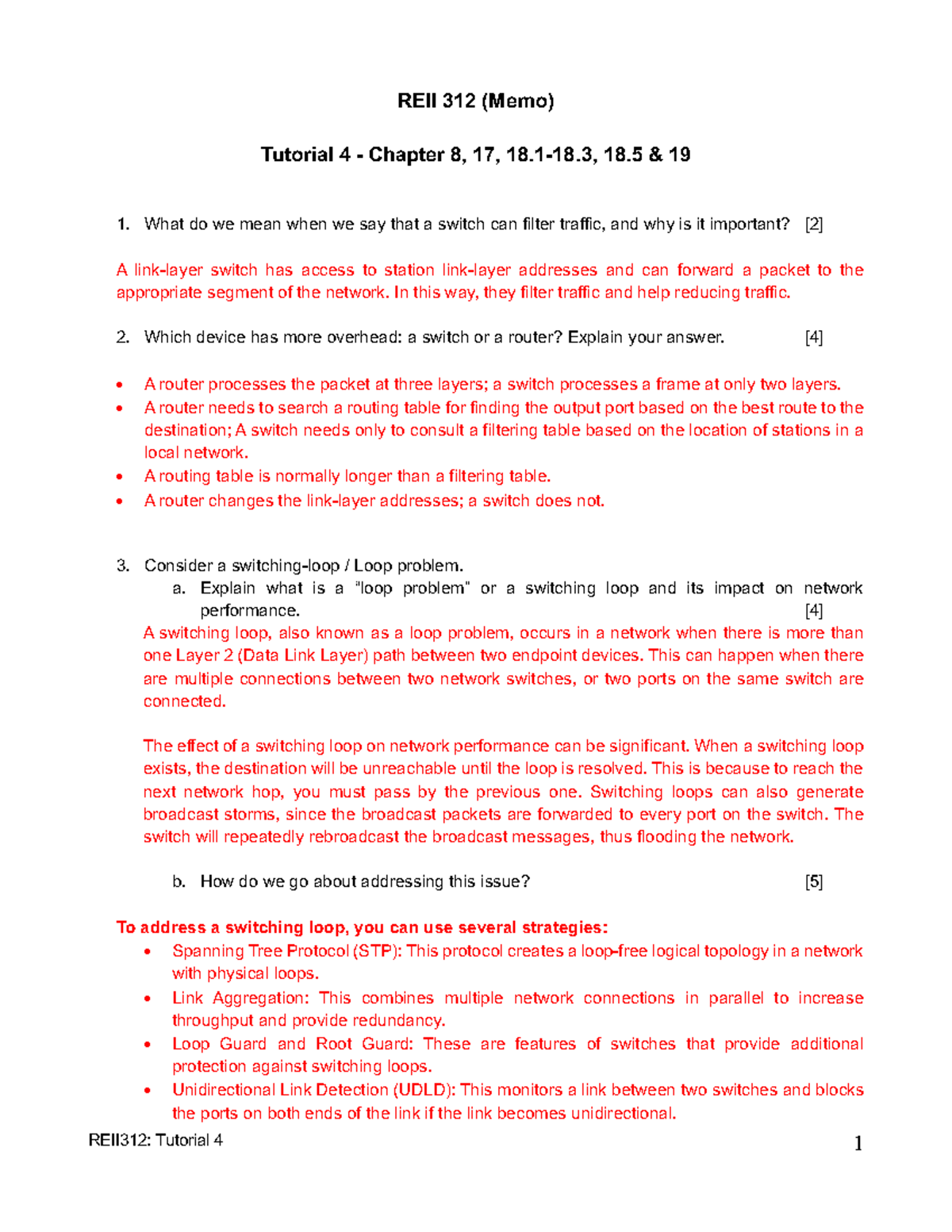 REII 312: Tutorial 4 Memo on Network Switching and Protocols - Studocu
